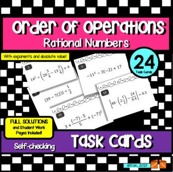 Order Of Operations Rational Numbers Absolute Value Task Cards Activity