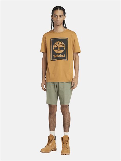 Timberland Stack Logo Short Sleeve Tee Wheat Boot T Shirt Uomo