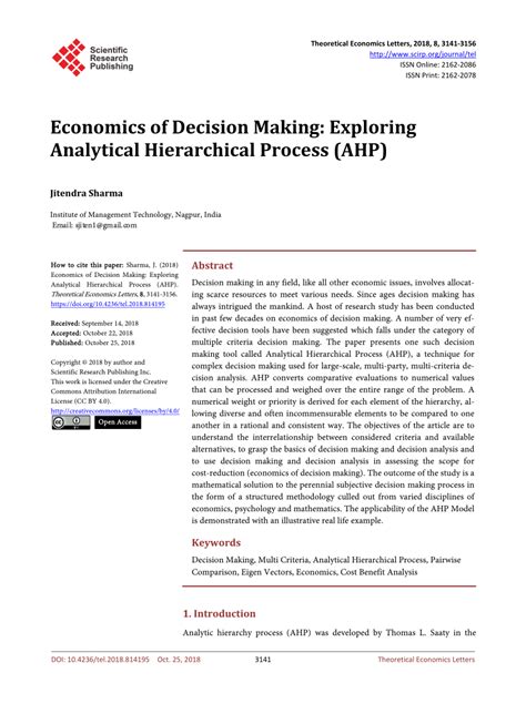 Pdf Economics Of Decision Making Exploring Analytical Hierarchical Process Ahp