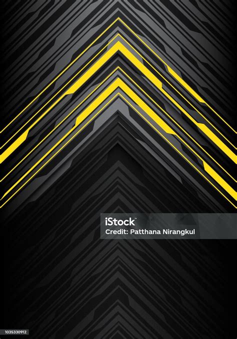 추상 노란 빛 검은 선 화살표 다각형 회색 미래 방향 디자인 현대 기술 배경 벡터 일러스트 레이 션에 합니다 초현대적에 대한 스톡 벡터 아트 및 기타 이미지 Istock