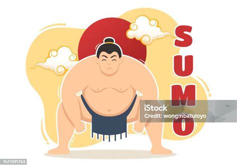 스모 레슬러 그림 싸움 일본 전통 무술 및 스포츠 활동 평면 만화 손으로 그린 방문 페이지 템플릿 경쟁에 대한 스톡 벡터 아트