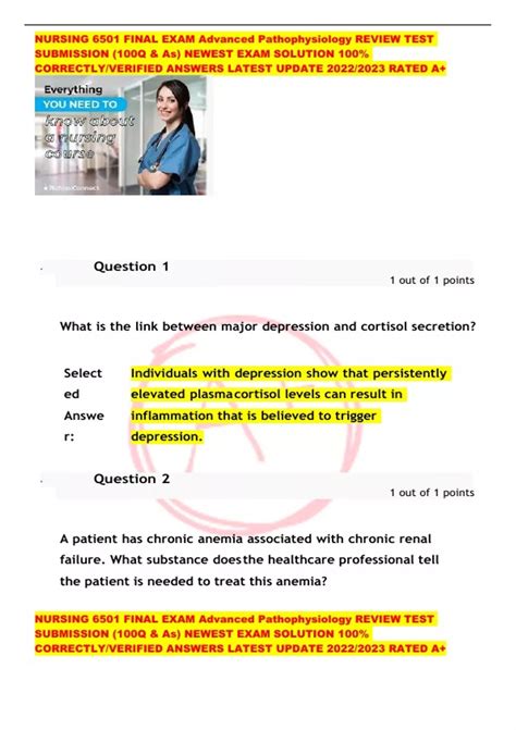 Nursing 6501 Final Exam Advanced Pathophysiology Review Test Submission