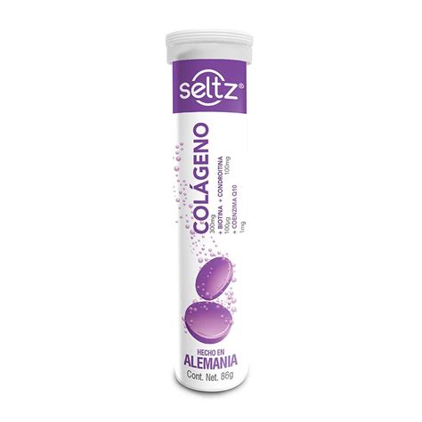Tabletas Efervescentes Seltz Colágeno Sabor Mora Azul Tubo Con 20