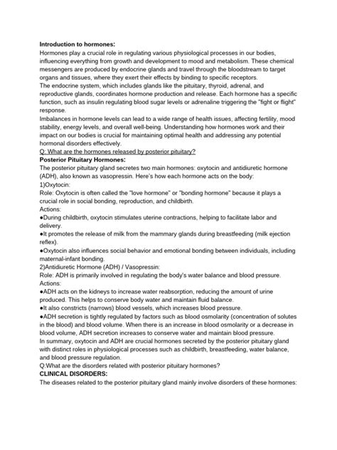 Post Pituitary And Intro To Hormones Pdf Hormone Pituitary Gland