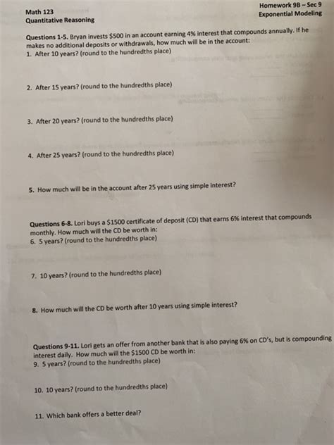 Solved Math 123 Quantitative Reasoning Homework 7a Sec7