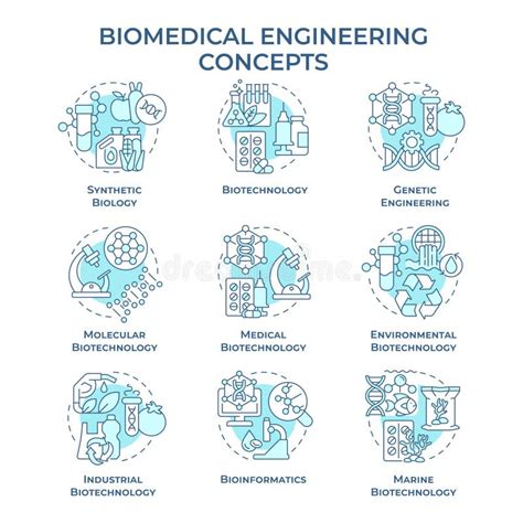 Biomedical Engineering Soft Blue Concept Icons Stock Vector