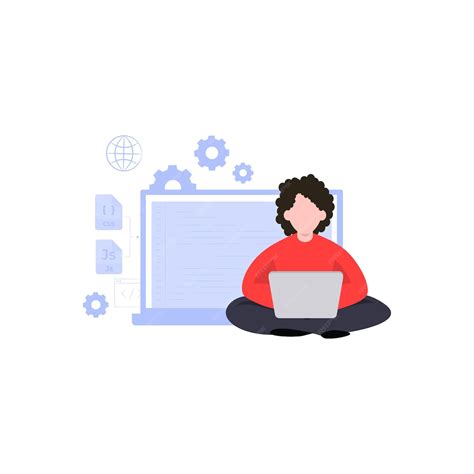 Premium Vector Girl Working On Programming On Laptop