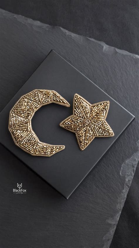 Beaded Star And Moon Brooches