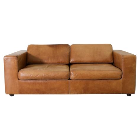 Cognac Leather 2 Seater Sofa By Marco Milisich For Baxter Italy 1970