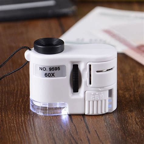 White Portable Microscope 60x Led Light Source Antique Stone Gem Identification Detector