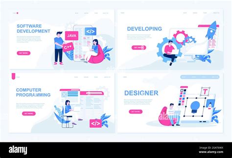 Software Development Web Concept For Landing Page In Flat Design Computer Programming Program