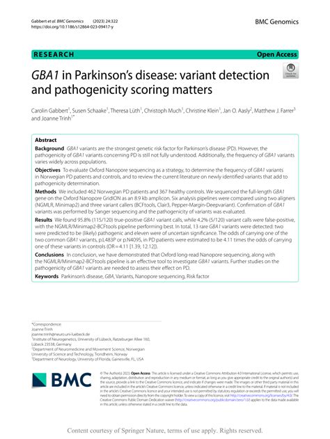 Pdf Gba1 In Parkinsons Disease Variant Detection And Pathogenicity
