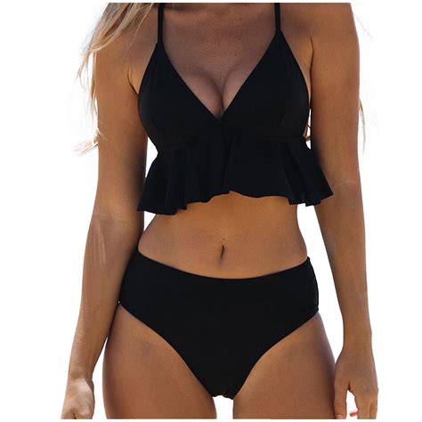 Wreesh Womens Two Piece Swimsuit Ruffle Short Sleeve Crop Top Bathing