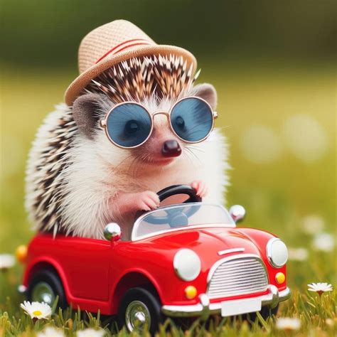 Premium Photo Realistic Hedgehog Driving A Car