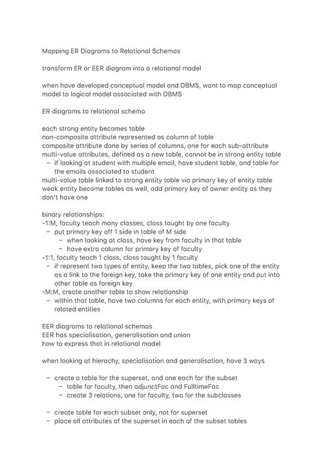 Mapping Er Diagrams To Relational Schemas Databases