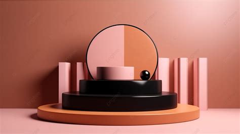 기하학적 플랫폼과 디스플레이를 위한 다양한 화장품을 갖춘 세련된 3d 연단 장면 서다 받침대 3d 스탠드 배경 일러스트 및
