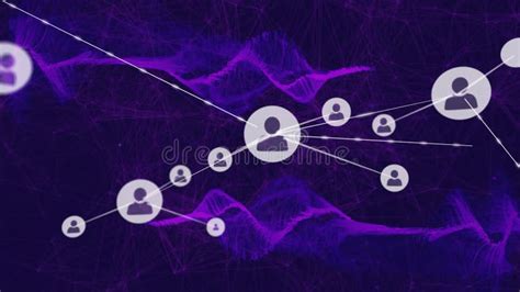 Animation Of Network Of Profile Icons Over Purple Digital Waves Against