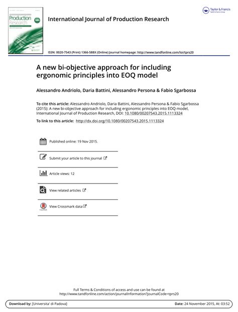 Pdf A New Bi Objective Approach For Including Ergonomic Principles Into Eoq Model