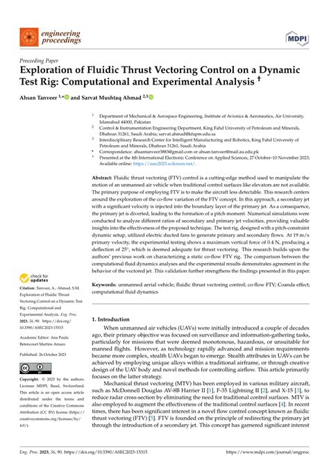Pdf Exploration Of Fluidic Thrust Vectoring Control On A Dynamic Test