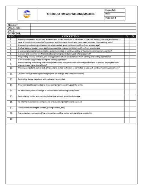 Checklist For Arc Welding Machine Pdf Welding Construction