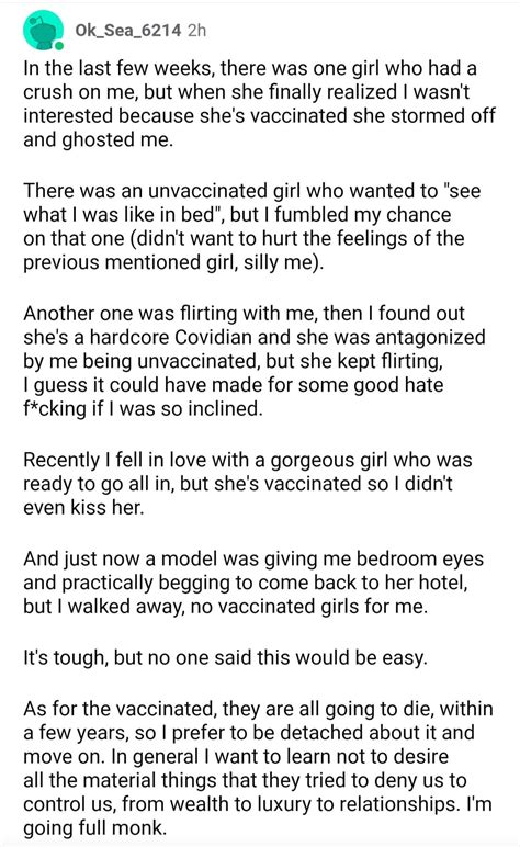 Antivaxxers Strict Moral Code Prevents Him From Sleeping With The Multitude Of Vaccinated Women