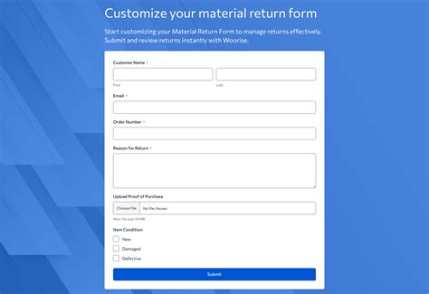 Material Return Form Template Woorise