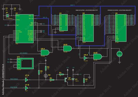 Schematic Diagram Of Electronic Device Vector Drawing Electrical Circuit With Microcontroller