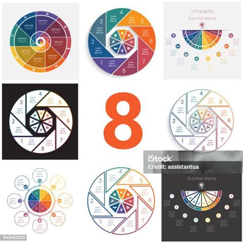 템플릿 Infographics 주기적 개념적 프로세스 8 설정된 보편적인 요소 위치 작업 흐름 배너 다이어그램 웹 디자인 타임