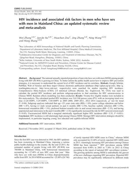 Pdf Hiv Incidence And Associated Risk Factors In Men Who Have Sex