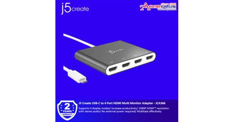 J5 Create Usb C To 4 Port Hdmi Multi Monitor Adapter Jca366