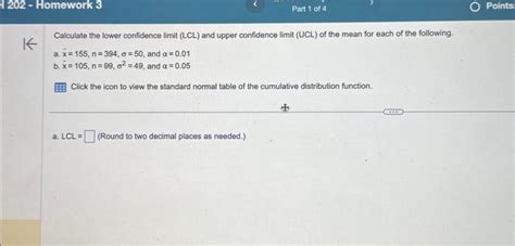 Solved Calculate The Lower Confidence Limit LCL And Upper Chegg