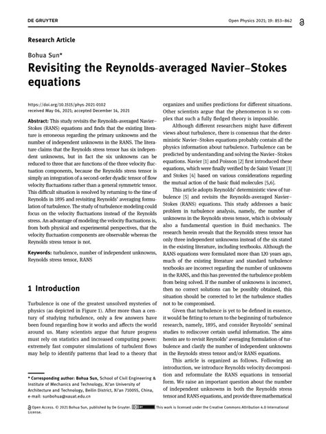 Pdf Revisiting The Reynolds Averaged Navierstokes Equations