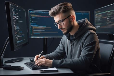 Professional Programmer Engineer Writing Code Premium Ai Generated Image