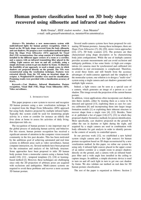 Pdf Human Posture Classification Based On 3d Body Shape Recovered Using Silhouette And