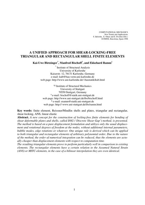 Pdf A Unified Approach For Shear Locking Free Triangular And
