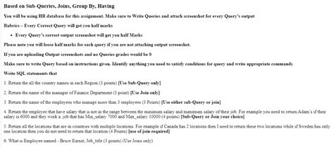 Solved Based On Sub Queries Joins Group By Having You