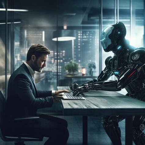 Premium Photo A Business Man Working Alongside An Artificial