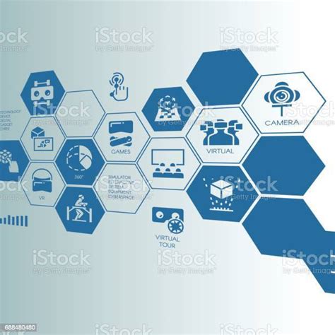 가상 현실 및 가상 투어를 상징 하는 아이콘으로 셀과 양식된 스크린 기술 장치 가젯 디지털 사이버 개념 벡터 일러스트 레이 션 0명에 대한 스톡 벡터 아트 및 기타 이미지