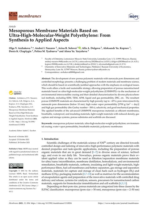Pdf Mesoporous Membrane Materials Based On Ultra High Molecular Weight Polyethylene From
