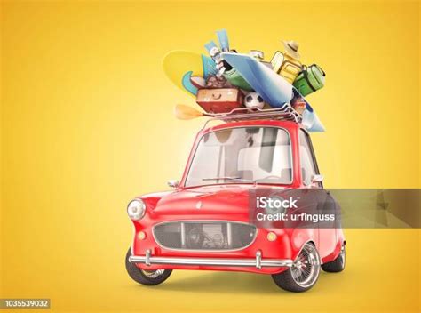 여행 개념입니다 레트로 자동차 나머지에 대 한 것 들의 전체입니다 3 차원 일러스트 레이 션 차에 대한 스톡 사진 및 기타