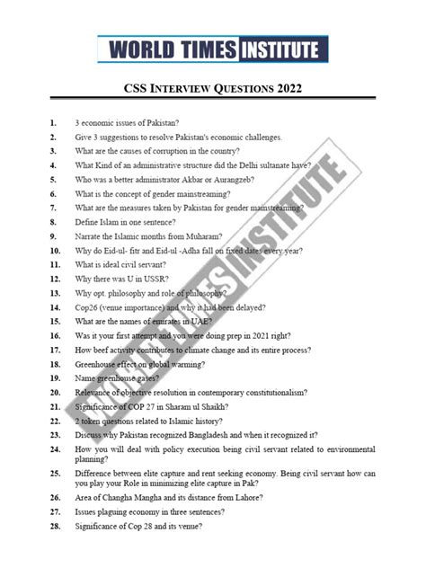 Css Interview Questions 2022 Pdf Pakistan Balance Of Payments