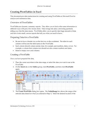 Fillable Online Creating PivotTables In Excel Fax Email Print PdfFiller