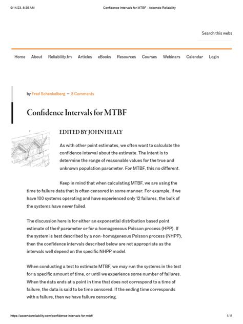 Confidence Intervals For Mtbf Accendo Reliability Pdf Reliability