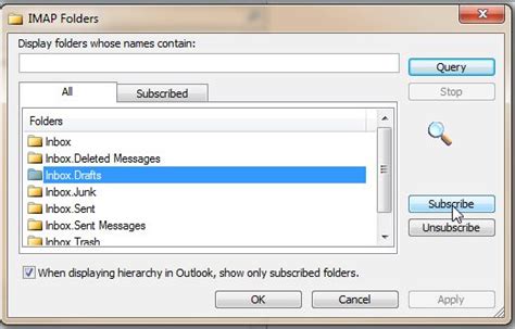 How To Subscribe To Specific Imap Folders In Outlook 2010 Inmotion