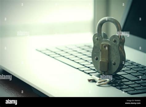 Internet Security Concept Old Padlock And Key On Laptop Computer Keyboard Stock Photo Alamy