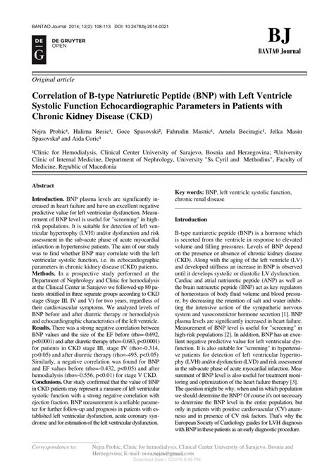 PDF Correlation Of B Type Natriuretic Peptide BNP With Left Ventricle Systolic Function