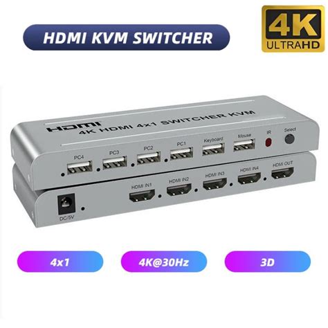 4k Hdmi Kvm Switch 4x1 Hdmi Usb Switcher 4 Computer Share One Set Of Keyboard Mouse Monitor For