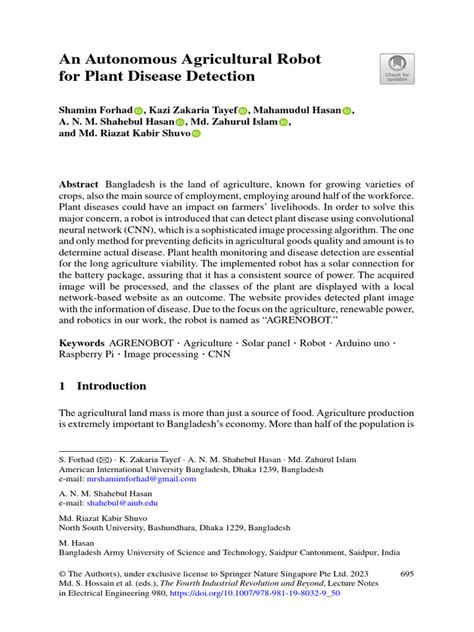 An Autonomous Agricultural Robot For Plant Disease Detection Pdf