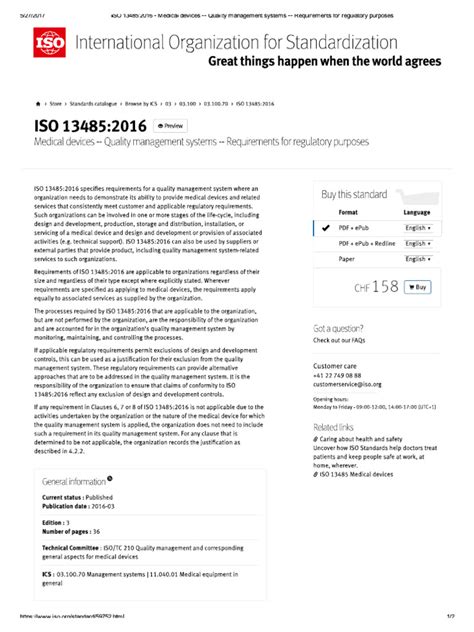 Iso 13485 2016 Medical Devices Qua Requirements For