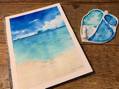 수채화 바다그리기 With 도자기 나뭇잎파레트애벌레 붓거치대 네이버 블로그